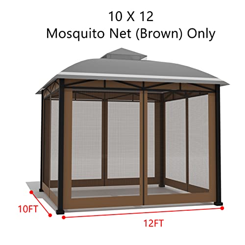 Tumjay Gazebo Universal Replacement Mosquito Netting 10’x12’ Garden Gazebo Netting Outdoor Canopy Mesh Patio Screen Sidewalls with Zipper(Mosquito Net Only,Brown)
