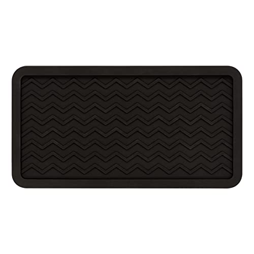 HomeBee Silicone Kitchen Bath Vanity Organizer Tray, Non-Slip Multipurpose Sink Caddy | Dish Sponge, Brush, Soap Dispenser Bottle Holder | Dishwasher Safe Rubber Counter Mat (10 x 5.25 Inch β Black)