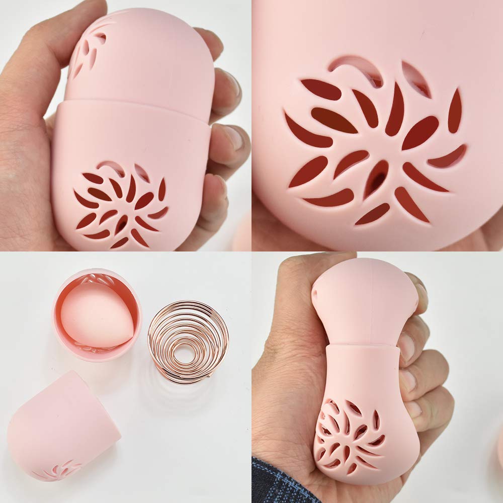DKAF Makeup Sponge Container Set, 2 Silicone Makeup Sponge Travel Case 2 Soft Makeup Sponge and 2 Makeup Sponge Drying Holder, Easy to Carry