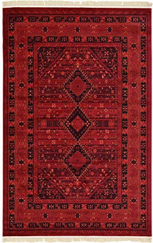 Unique Loom Tekke Collection Area Rug - Sheibani (6' 1" x 9' Rectangle, Red/ Black)