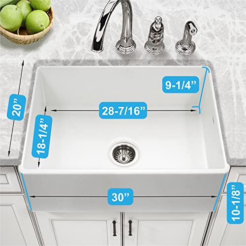Houzer Platus Fireclay Series Farmhouse Sink - 30 Inch Undermount Apron Front Farm Sink with Single Bowl for Kitchen, Durable, Chip and Crack Resistent, Essential for Home or Apartment - PTS-4100 WH