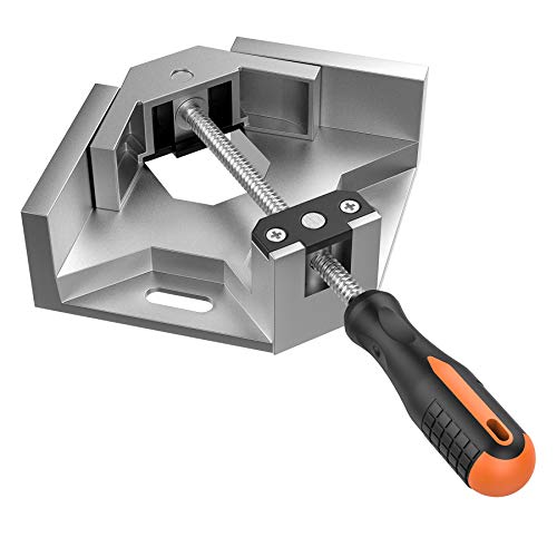 Housolution Right Angle Clamp, Single Handle 90° Aluminum Alloy Corner Clamp, Right Angle Clip Clamp Tool Woodworking Photo Frame Vise Holder with Adjustable Swing Jaw - Silver Gray