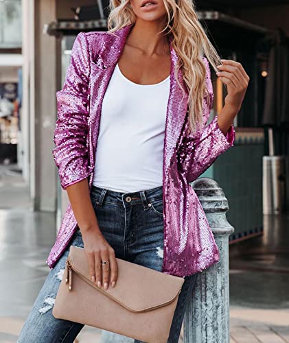 SEMATOMALA Women's Sequin Shiny Open Front Blazer Evening Party Sparkly Long Sleeve Slim Cardigan Coat RO-M