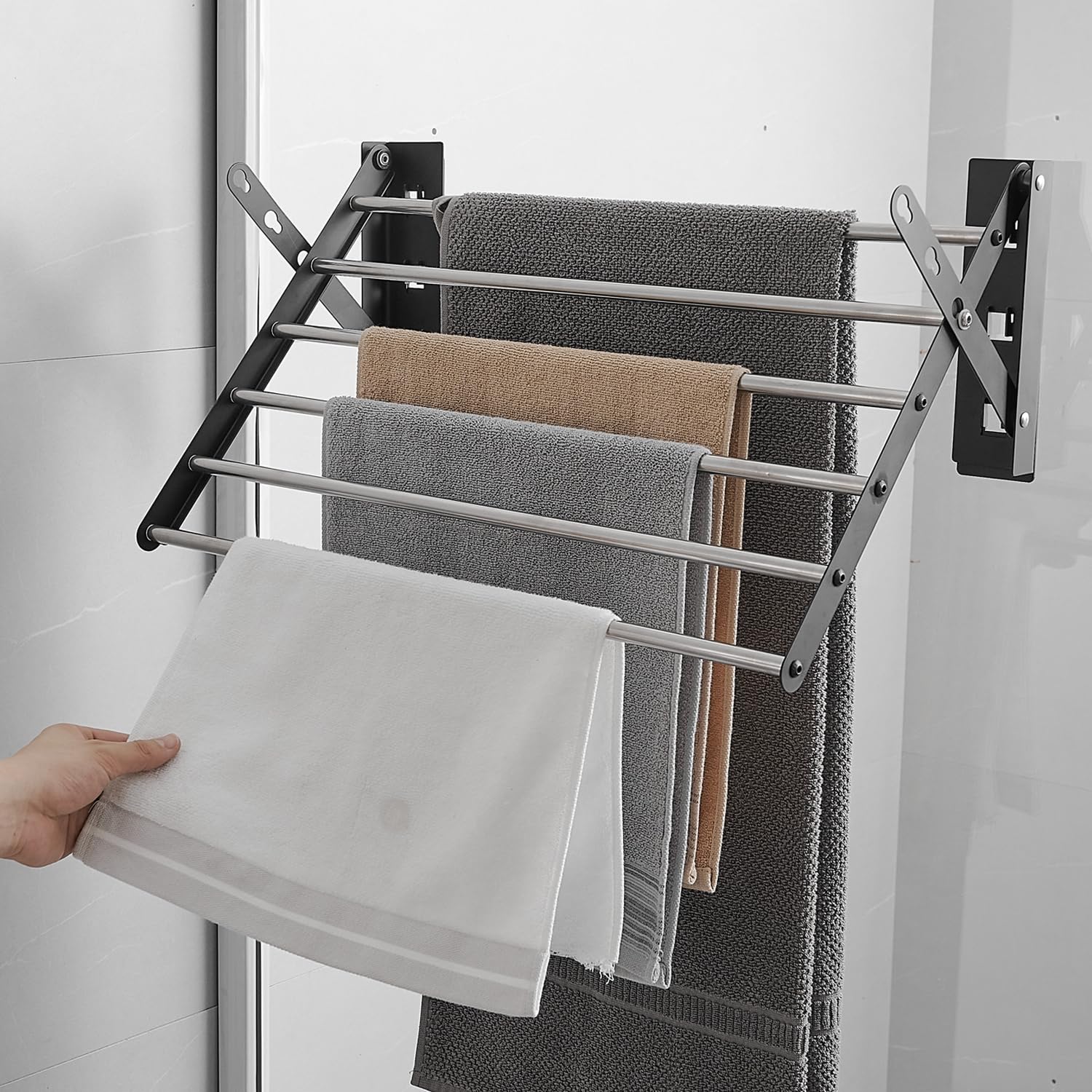 NEWRAIN Clothes Drying Rack, Wall Mounted Laundry Drying Rack Clothing,23" Wide Stainless Steel Hanging Drying Rack