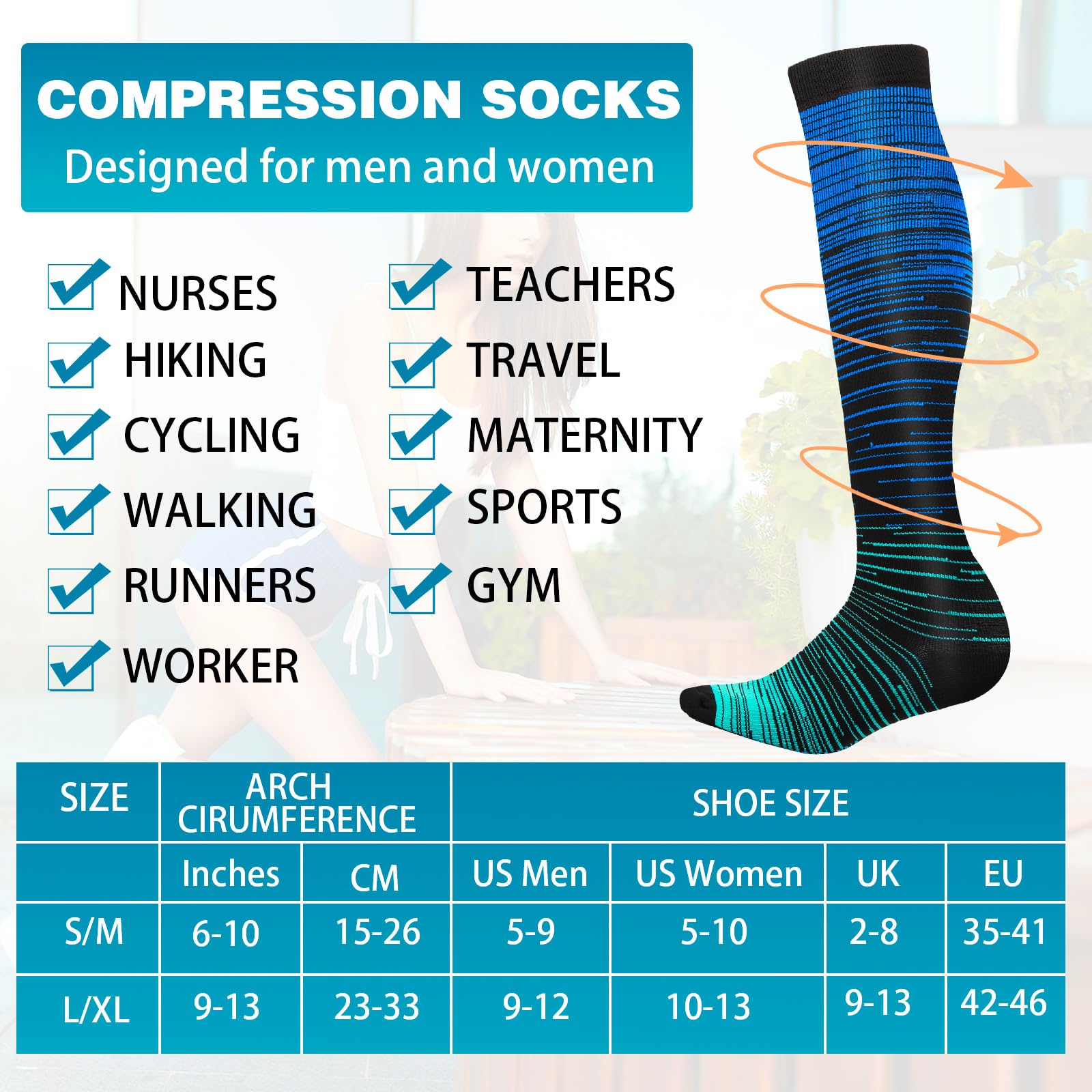 Didaey 10 Pairs Compression Socks Bulk Women&Men 20-30mmHg Knee High Cute Support Sock for Nurses, Pregnancy, Travel(Small/Medium)