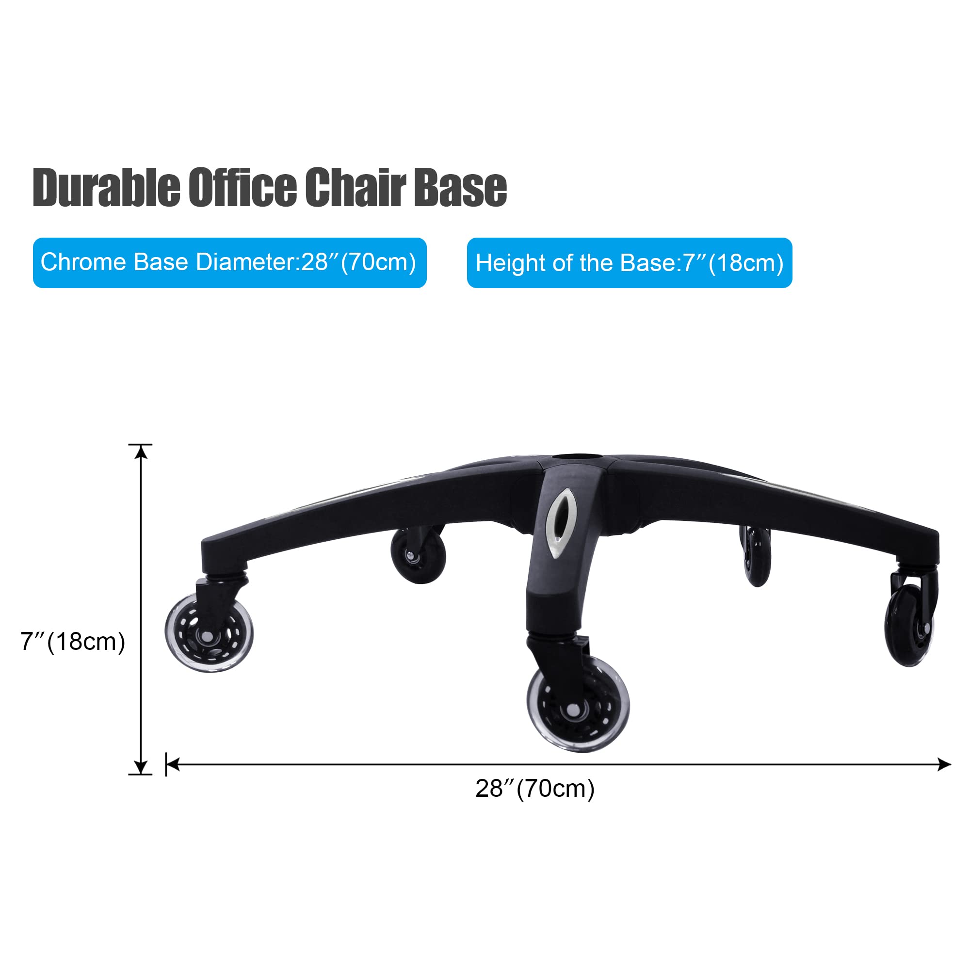 Frassie 28 inch Nylon Gaming Chair Base with 5 Casters, Heavy Duty Boss Office Chair Base Part Replacement (White)