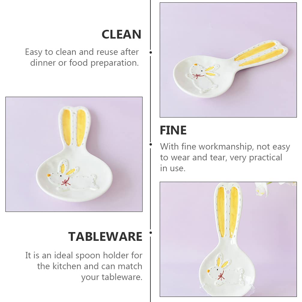 DOITOOL Spoon Storage Rack Rabbit Spoon Rests Spoon Rests Bunny Ear Kitchen Utensil Holder Ceramic Spoon Rack Multifunction Dessert Plate Food Serving Dish Sauce Dipping Plate Seasoning Dish