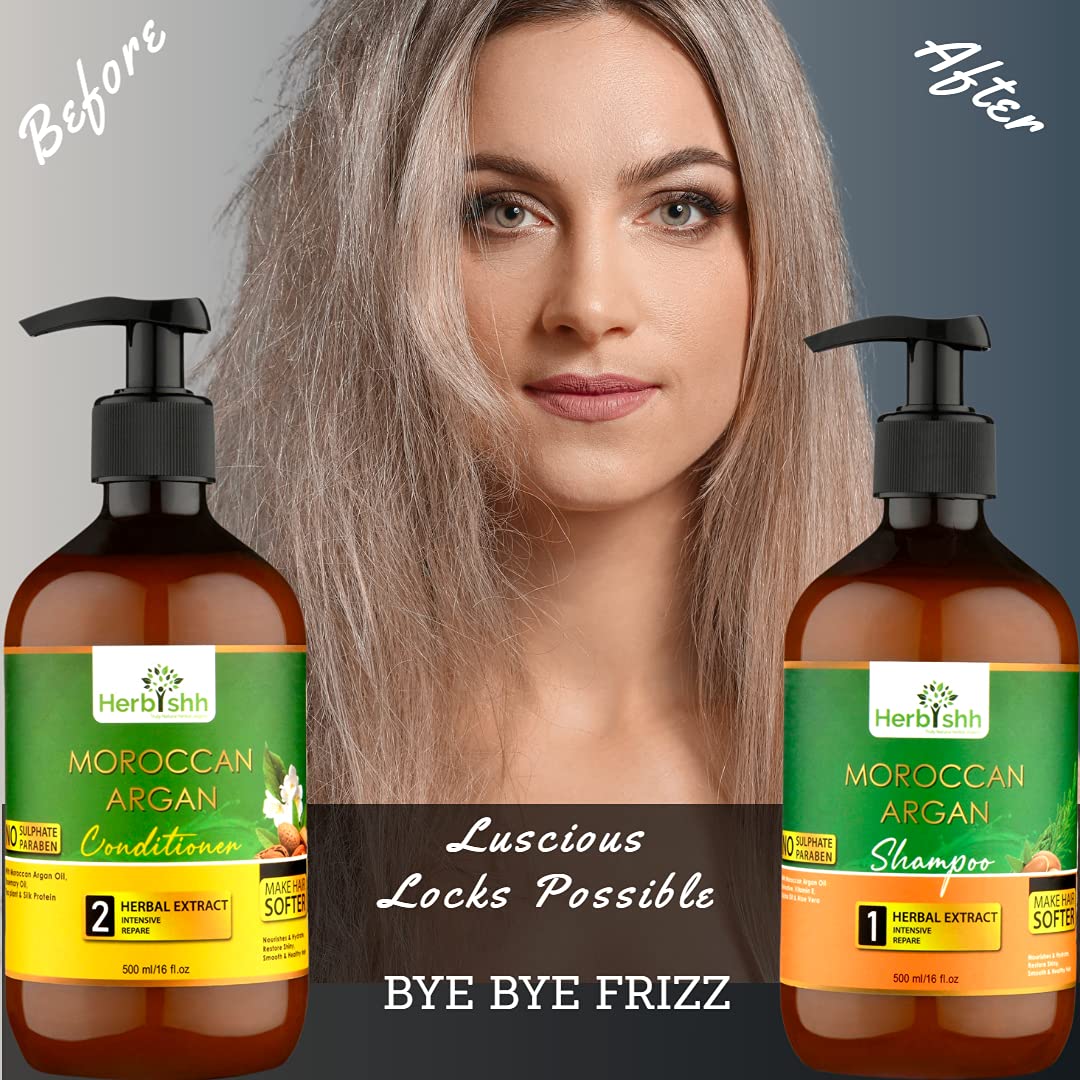 Herbishh Hair Color Shampoo Black + Moroccan Argan Hair Shampoo + Argan Hair Conditioner Kit