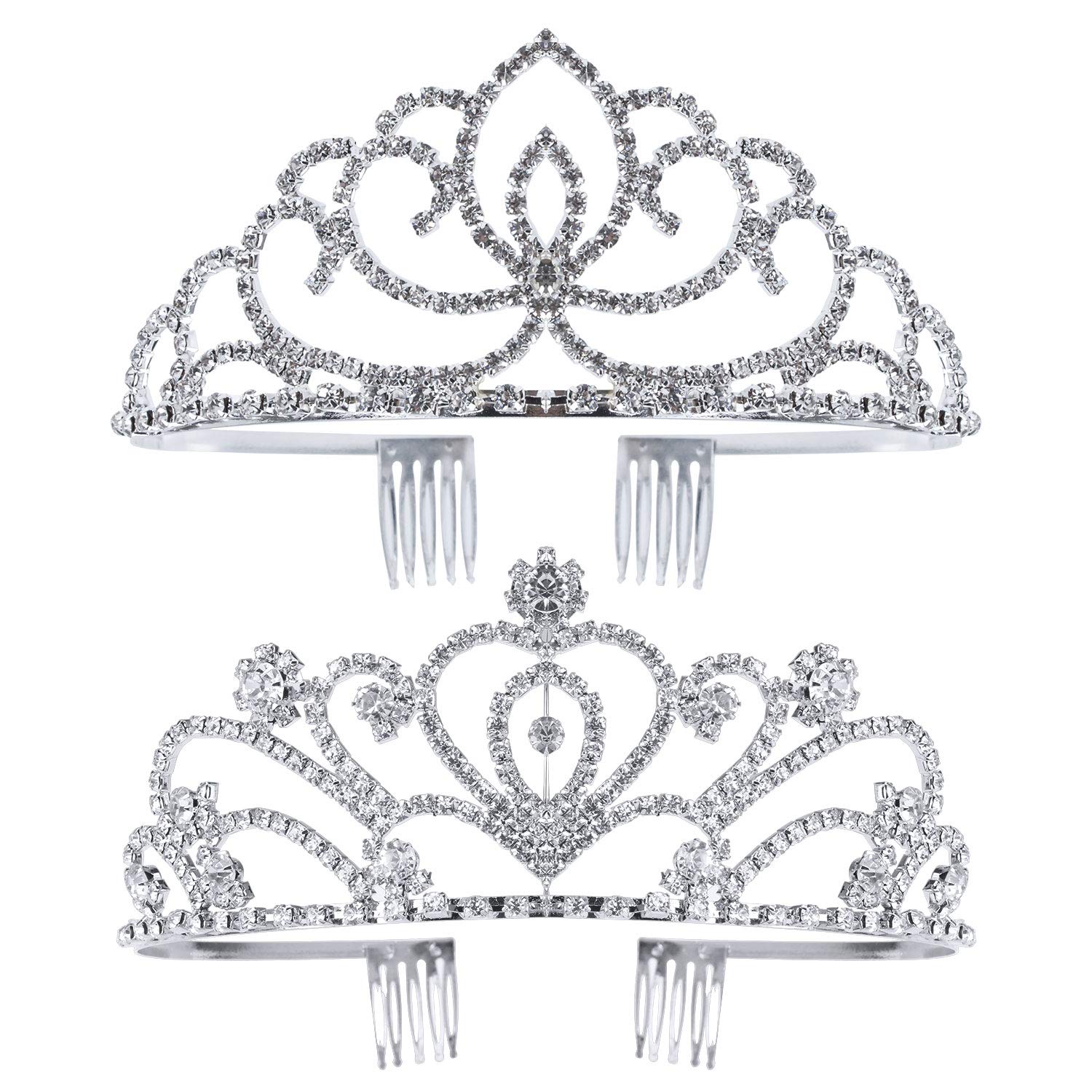 Exacoo Pack of 2 Rhinestone Tiara Crown Exquisite Headband Comb Pin Wedding Bridal Birthday Tiaras