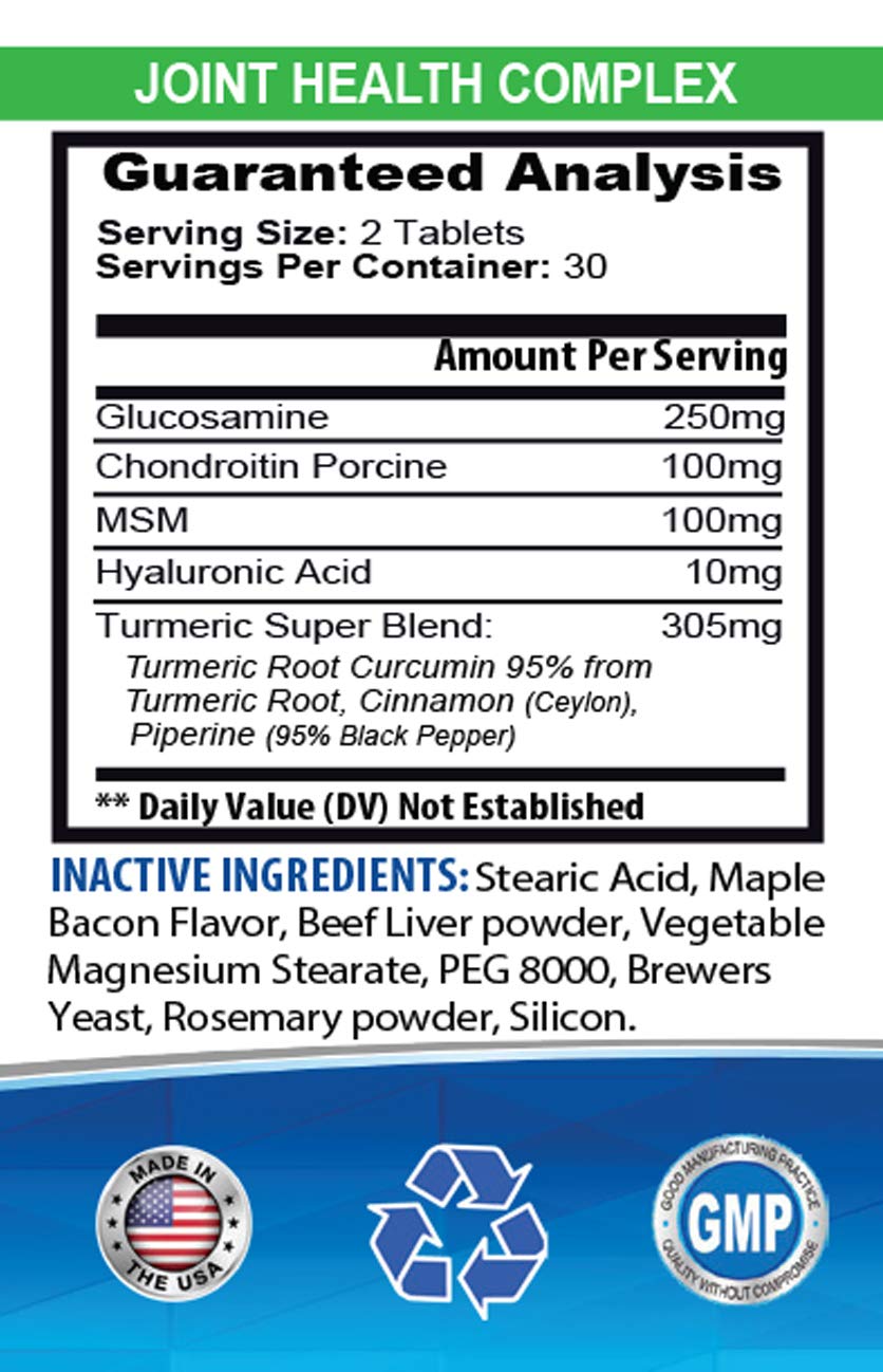 pet Joint Supplements - Joint Health Complex with Turmeric for Dogs - with MSM and Turmeric - Hip Support - Dog Turmeric glucosamine - 1 Bottle (60 Tablets)