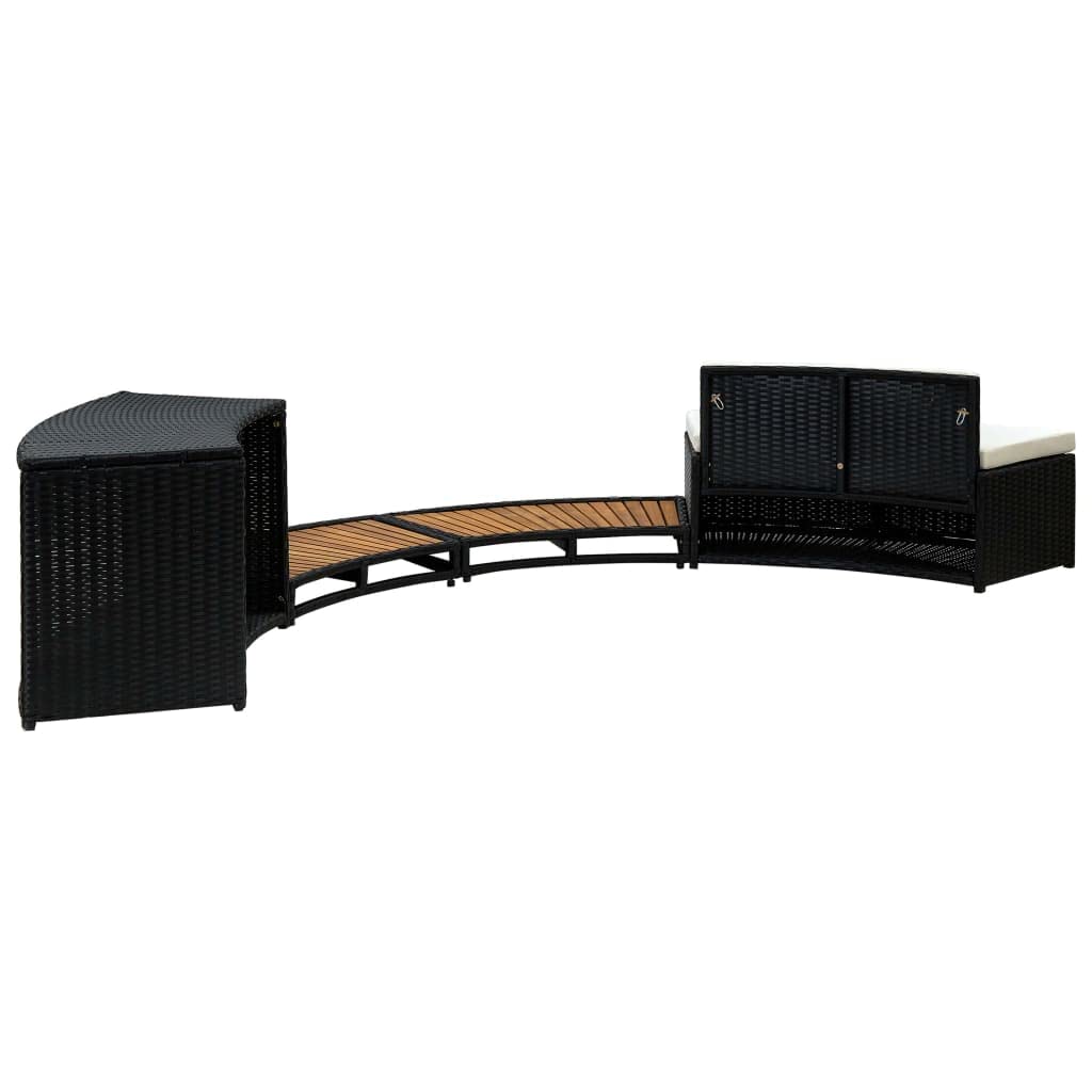 vidaXL Spa Surround - Black Poly Rattan and Acacia Wood - Chic and Modern Design with Built-in Storage, Mini Sofa and Comfort Cushion