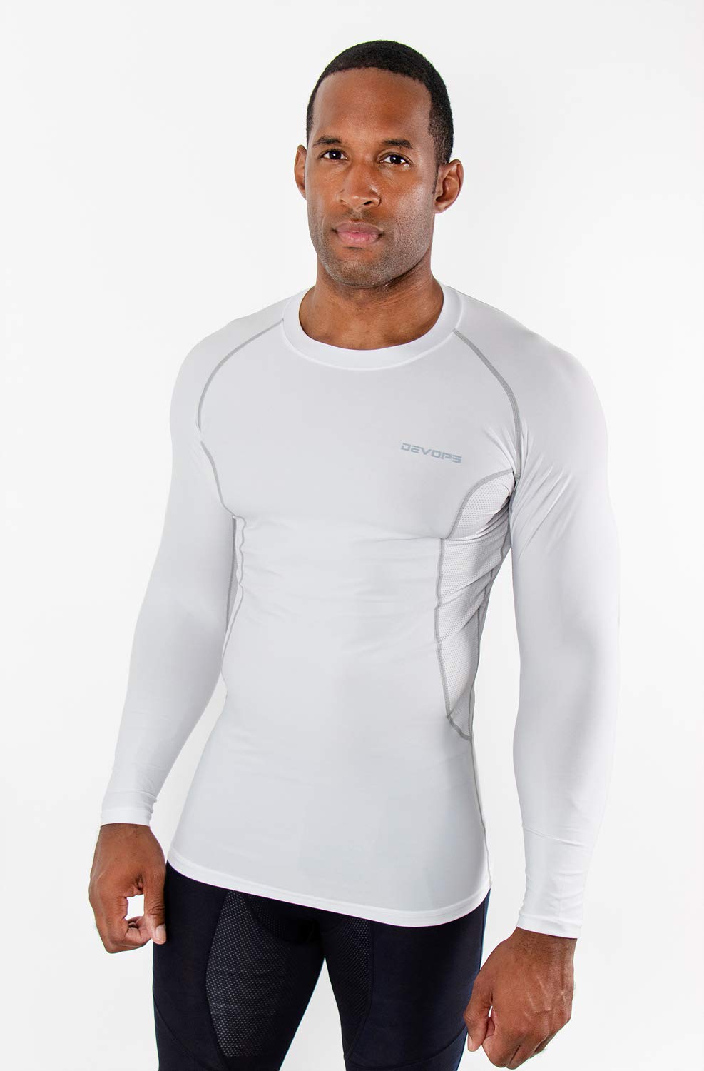 DEVOPS 3 Pack Men's Athletic Long Sleeve Compression Shirts (X-Large, White/White/White)