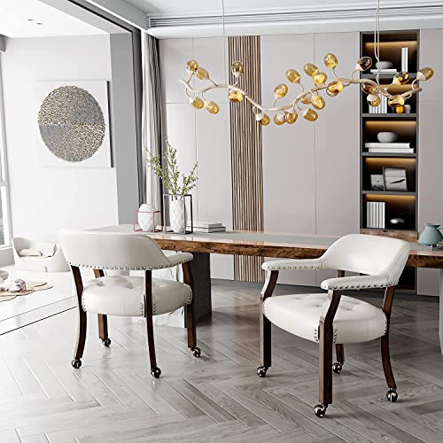 JESONVID Dining Chair with Casters, Captain's Chairs with Rollers Dinette Sets Poker Chairs with Wheels Kitchen Table Rolling Chairs High Back Chair On Caster (White 318WT)