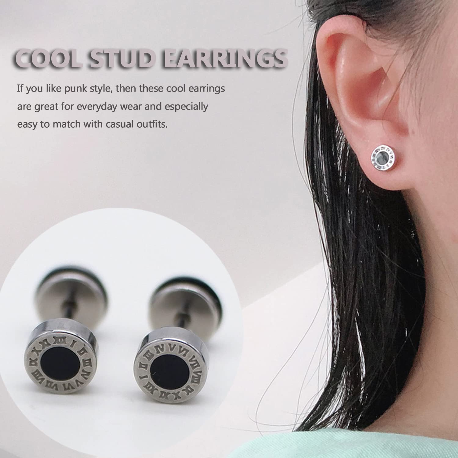 GIFIKOI Stainless Steel Fake Gauge Stud Earrings for Men Back Earring Set Faux Ear Tunnel
