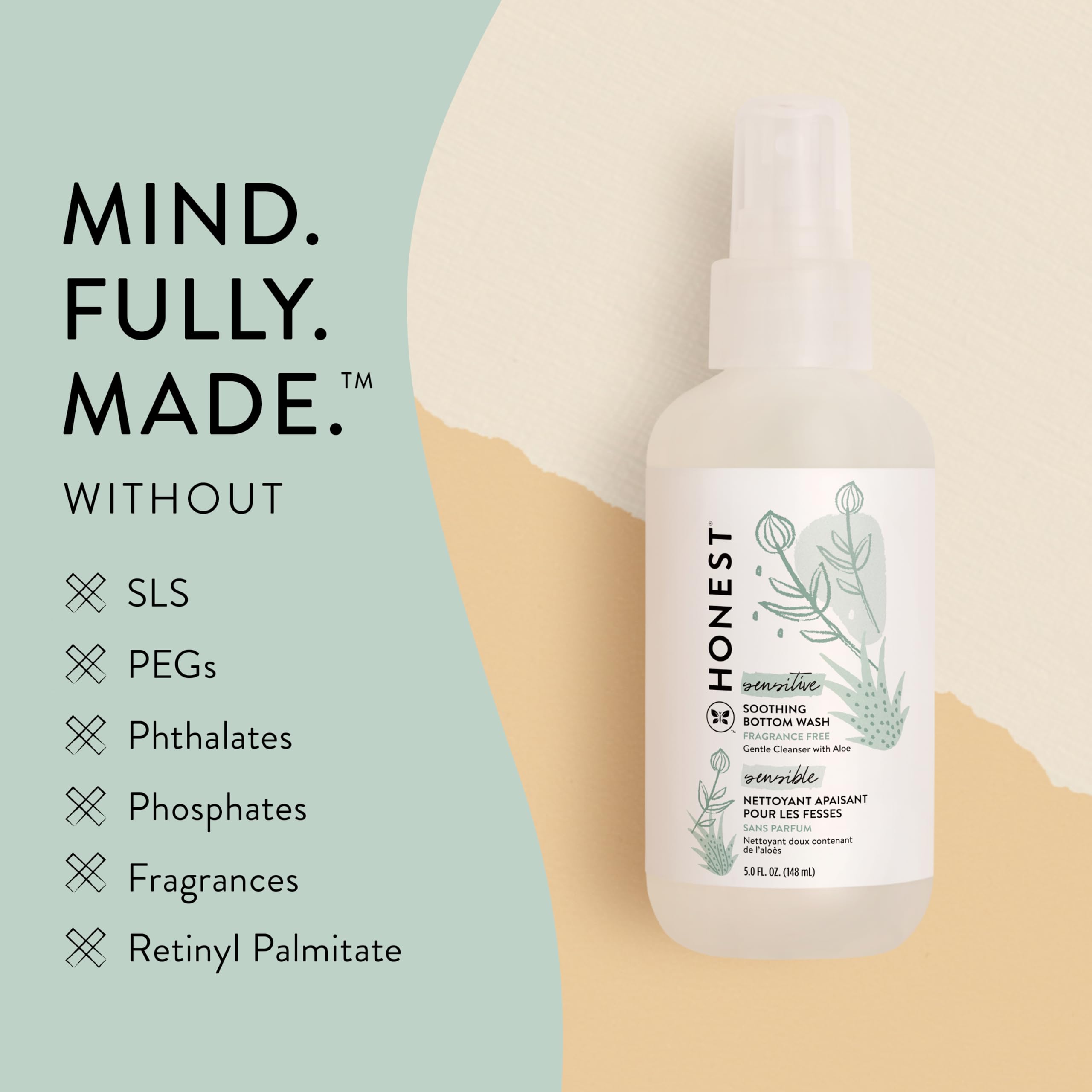 The Honest Company Diaper Rash Cream Spray + Soothing Baby Bottom Wash Bundle | Naturally Derived, Non-Irritating, Cruelty Free | 2 fl oz, 5 fl oz