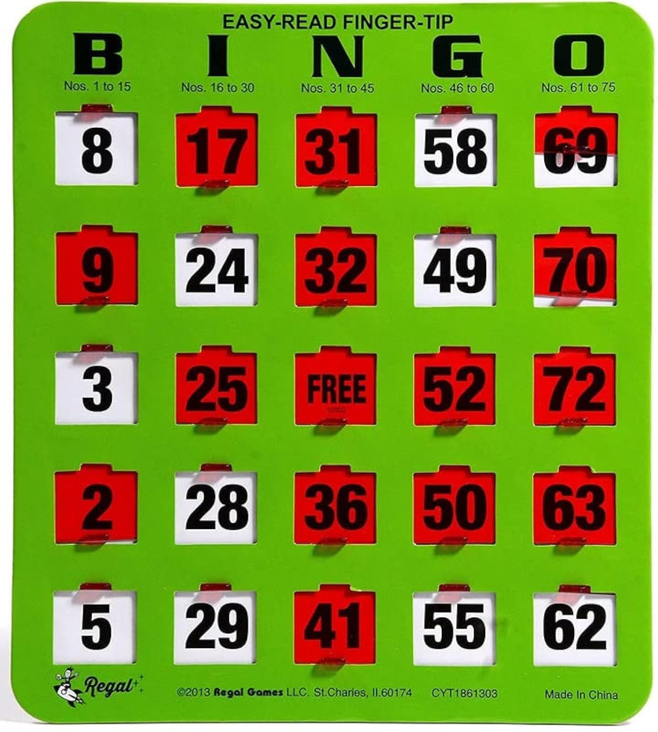 Regal Bingo Bingo Cards with Sliding Windows - Green Reusable & Large Bingo Cards - Ideal for Family Fun Bingo Game Night - No Chips & Daubers Needed - 25 Pcs