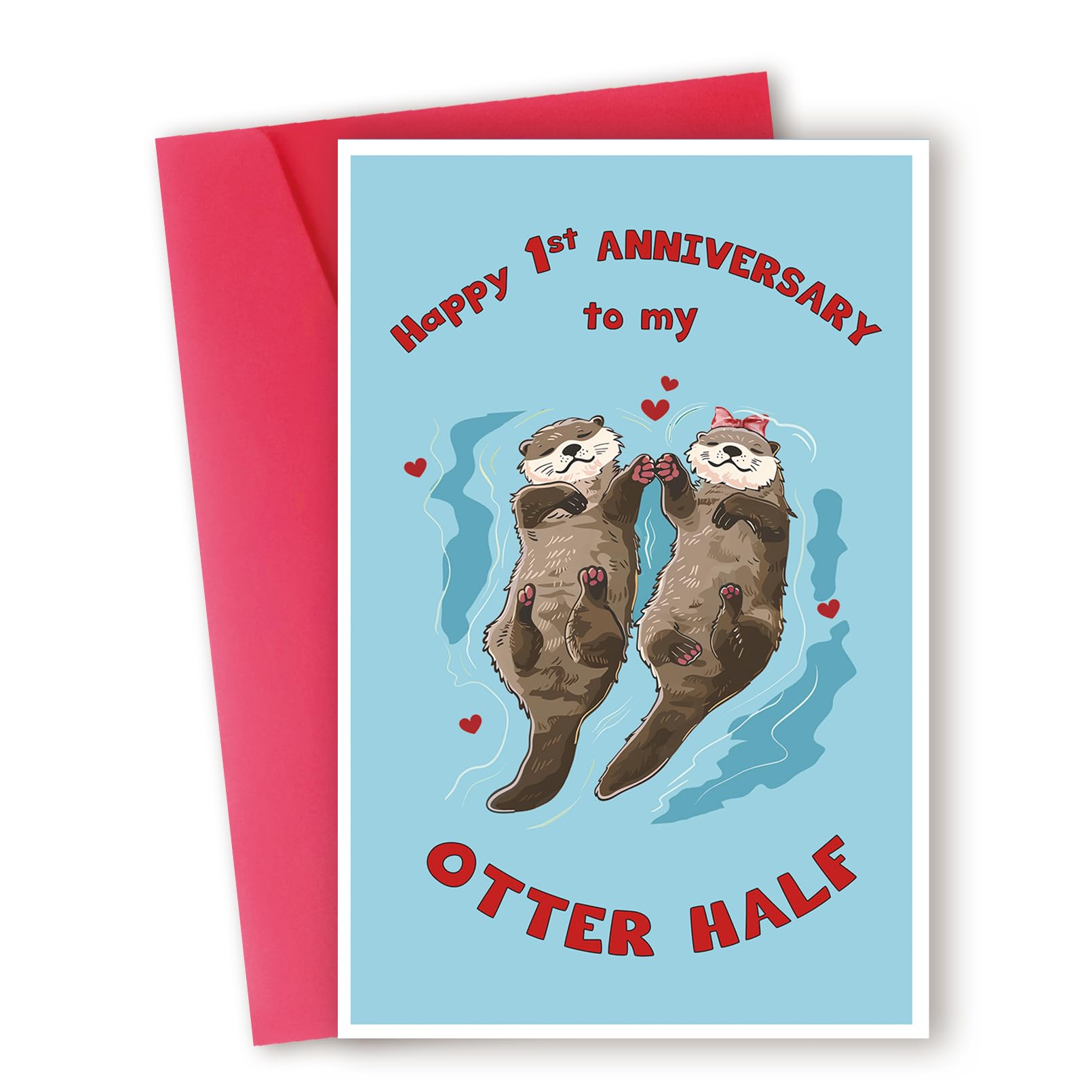 Hongshan Happy 1st Anniversary Card Gift for Husband,Wife,First Anniversary Card for Boyfriend or Girlfriend,Romantic One Year Wedding Anniversary Card for Women Men Him Her