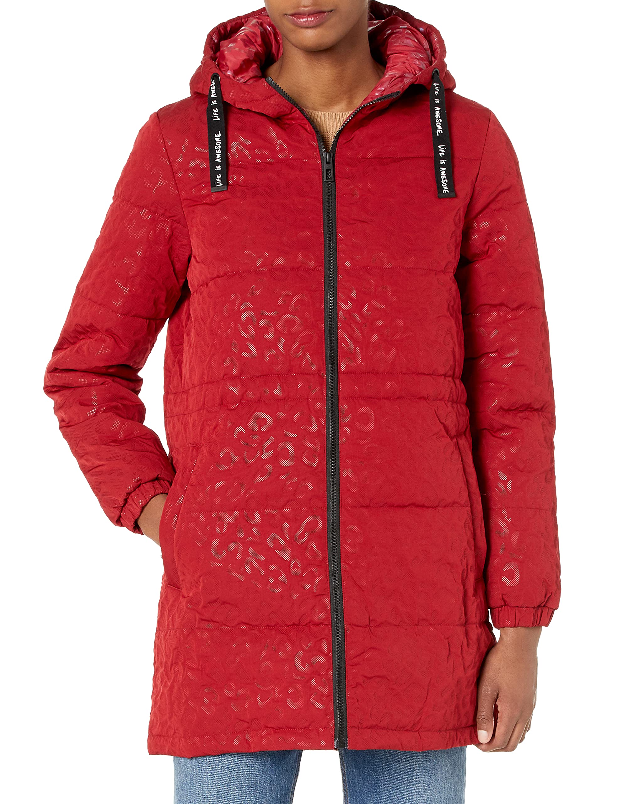 Desigual Women's Padded Long Overcoat, Red, XS