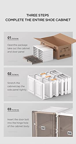 MAYIBOX Shoe Cabinet 2-20 Grid Stackable Transparent Folding Shoe Box Plastic Storage Box Storage 2-40 Pairs of Shoes (2 Rows 8 grids)