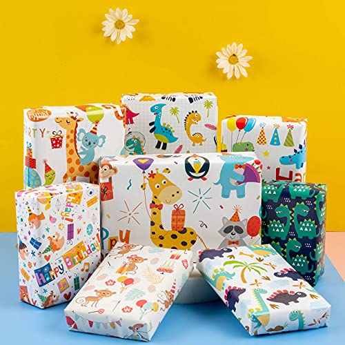 MAYPLUSS Wrapping Paper Sheet - Folded Flat - 8 Different Birthday Design (29.9 sq.ft.ttl.) - 19.6 inch X 27.5 inch Per Sheet