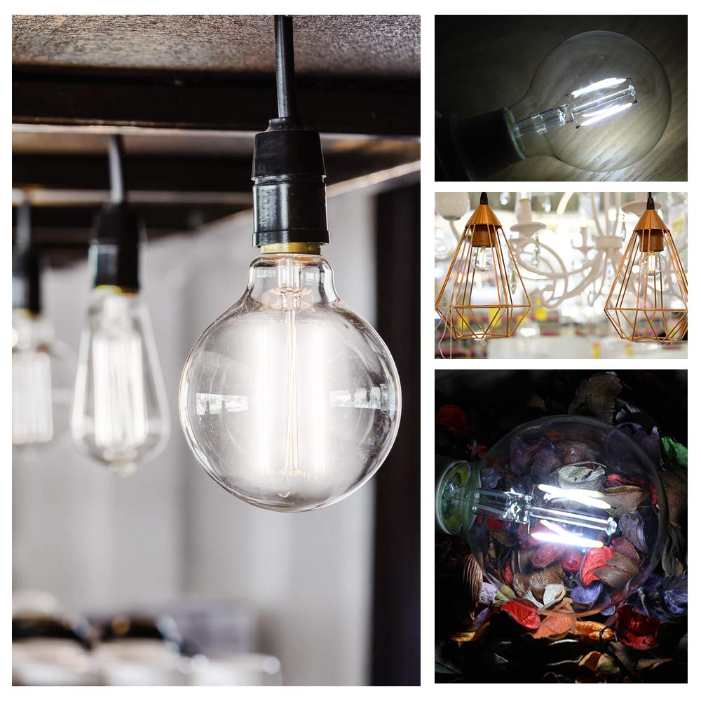 Energetic 12-Pack LED Globe G25 Dimmable Edison Light Bulb, 40 Watt Equivalent, 5000K,350LM, E26 Medium Screw Base, Christmas Light, G80 LED Edison Light Bulb, UL Listedā¦