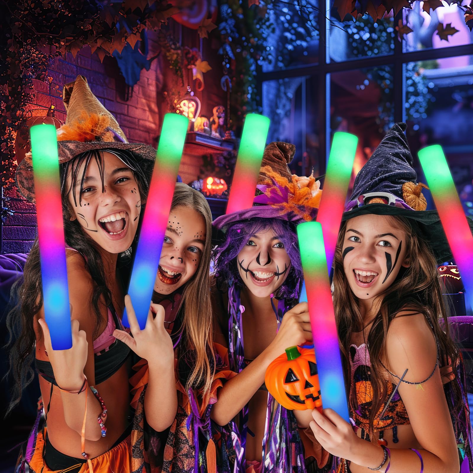 HONLYNE46 PCS Foam Glow Sticks with 3 Modes Colorful Flashing, Foam Light Up Sticks, LED Light Sticks, Glow Sticks Party Pack for New Year, Wedding, Raves, Concert, Christmas