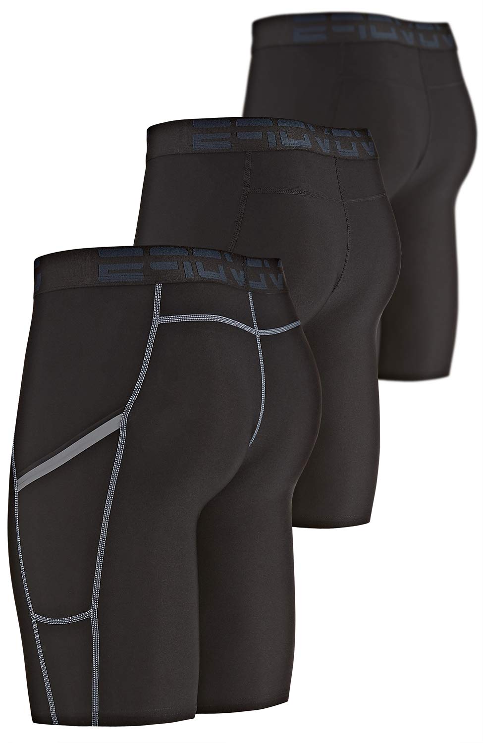 DEVOPS Men's Compression Shorts Underwear with Pocket (3 Pack) (Large, Black/Black/Black)