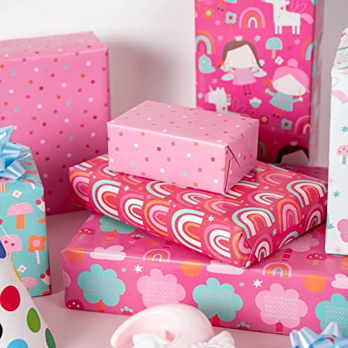 MAYPLUSS Wrapping Paper Large Sheet - FoldedĀ Flat - 6 Different Pink Girl Design (45.2 sq. ft.ttl.) - 27.5 inch X 39.4 inch Per Sheet