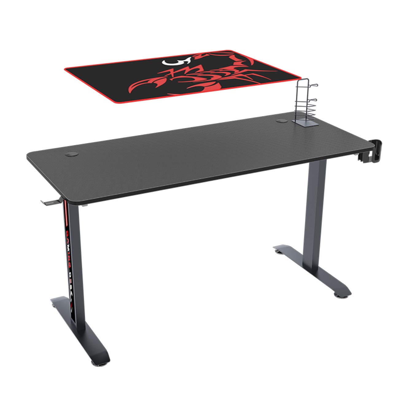 DlandHome 55 inches Gaming Desk, Large PC Gaming Table Computer Desk Workstation Racing Table E-Sports PC Desk with Cup Holder & Headphone Hook Powerful Cabling Management PC Desk, I55, Black