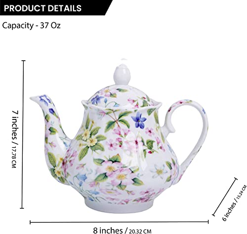 European Style Ceramic Teapot Coffee Pot Water Pot Porcelain Vintage Gift Tea Pot (Dog Rose)