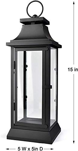 Serene Spaces Living Black Hurricane Lanterns with Clear Glass Panels, Perfect for Home Decor, Parties & Events, Table Top Or Hanging Lantern for Indoor & Outdoor, Measures 15" Tall and 5" Diameter