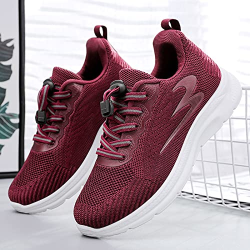 FASDNENDYS Fashion Summer and Autumn Women Shoes Fly Woven Mesh Breathable Comfortable Lightweight Collapsible Flats Red