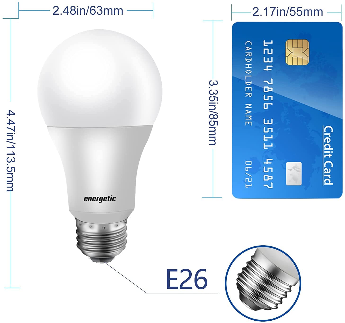 Energetic A19 LED Dimmable Light Bulbs, 100 Watt Equivalent 4000K Natural White 13.5W 1600lm, CRI80+, 15000Hrs, 6 Pack,UL Listed