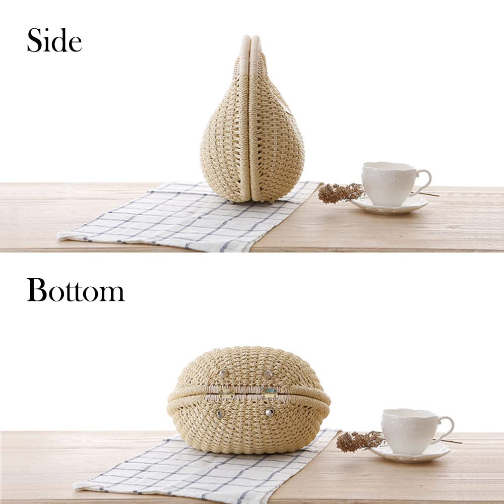 Gogobear Rattan Bag for Women Shell Shaped Straw Bag Handmade Weaving Handbag Beach Vacation Essentials(Brown) One Size
