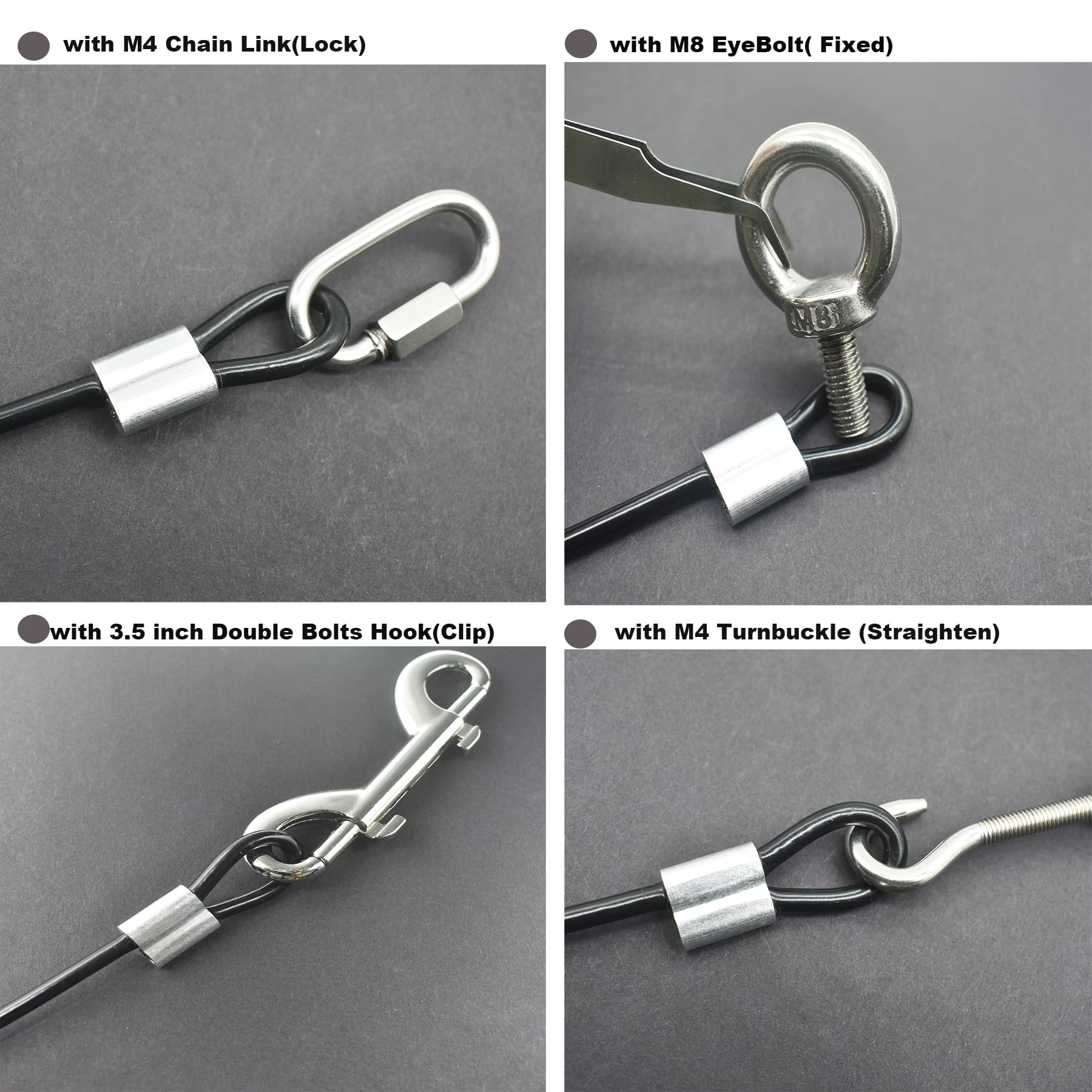 Floyutin 10 pcs 2mm Vinyl Coated Stainless Steel Cable with Loops Short Wire Rope Lanyard Lock Security Chain Link for Outdoor Gates,12 inch 30cm Black