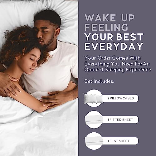 Lincove 100% Cotton Sateen 4 Piece Bed Sheet Set – 400 Thread Count, Ultra Soft Luxury Sheets with 15” Deep Pockets - Includes 1 Fitted Sheet, 1 Flat Sheet, 2 Pillowcases (King, White)
