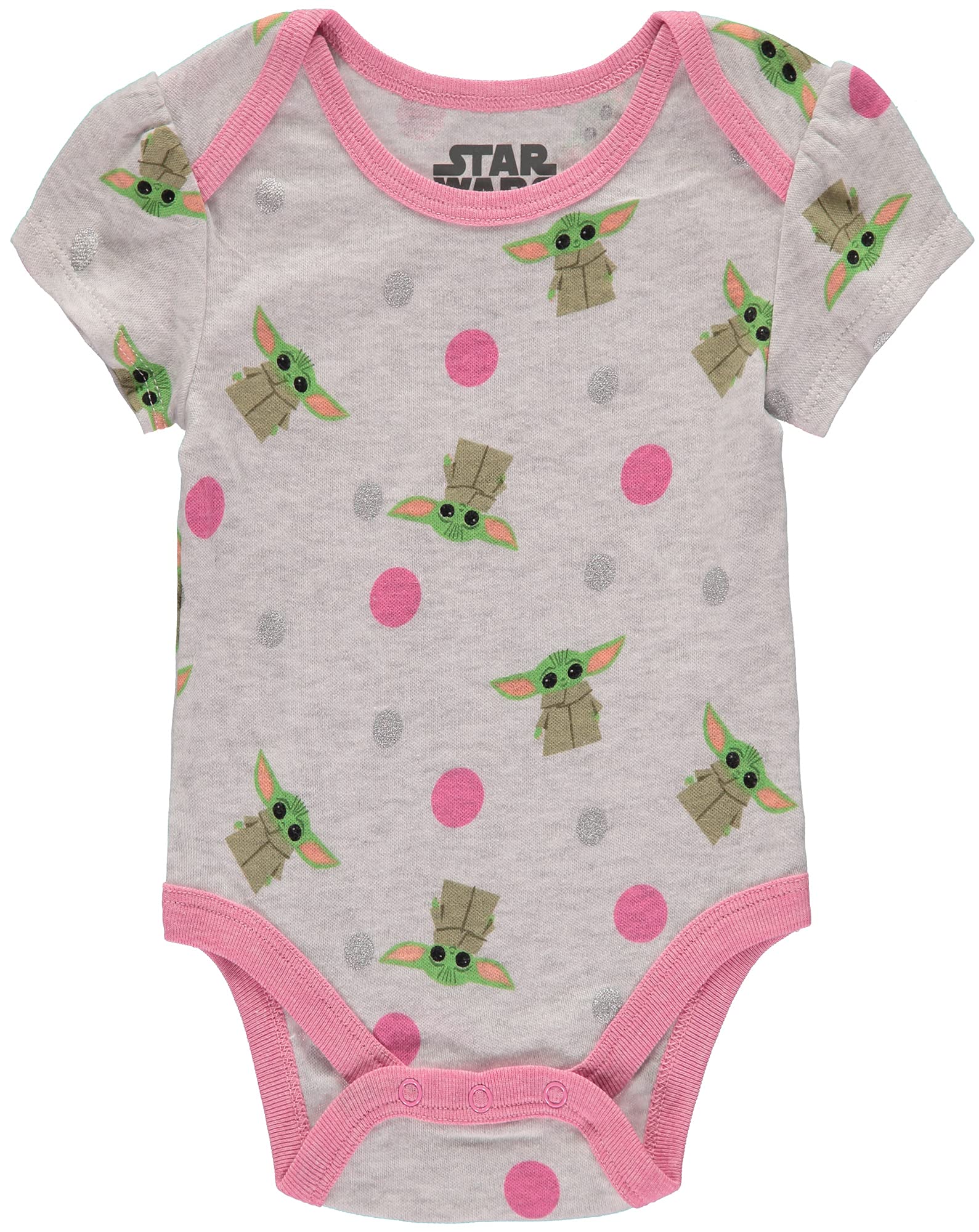 STAR WARS Baby Girls Baby Yoda Creeper Bodysuit 3 Pack (Green/Pink/Grey, 6-9 Months