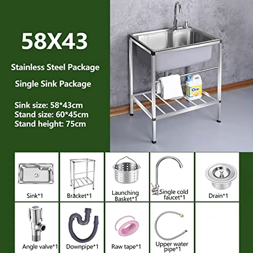Stainless Steel Outdoor Single Bowl Station Utility Sink,Commercial Restaurant Sink,Drainer Kitchen Restaurant Storage Shelf,for Kitchen Bathroom Restaurant Farmhouse Laundry. ( Color : Cold alone , S