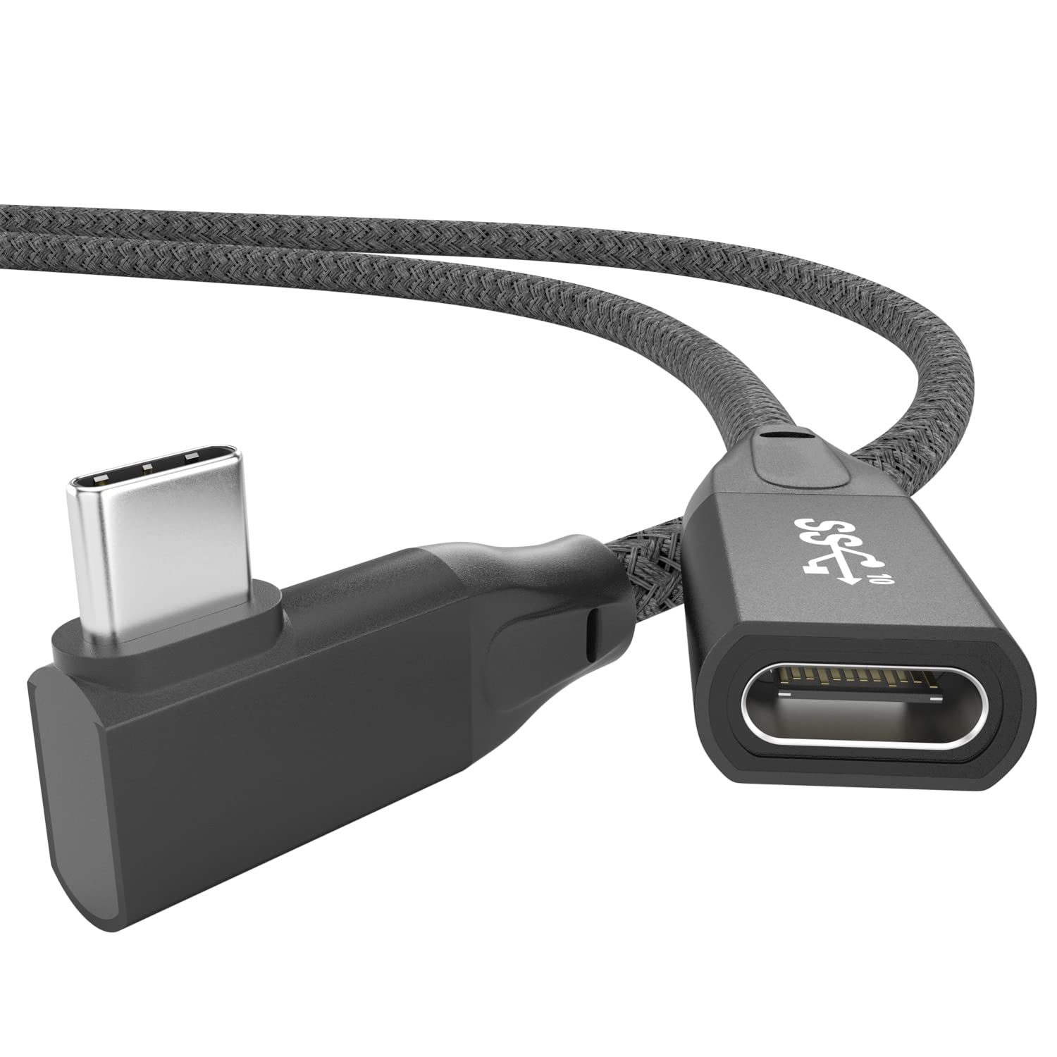 USB C Extension Cable Right Angle 3.3FT,JavicTech USB3.1 Gen2 10Gbps Female to Male Extender Braided Cord Type C Extender for Nintendo Switch,MacBook Pro/Air,iPad Pro,Surface,DJI Mavic,Magsafe Charger