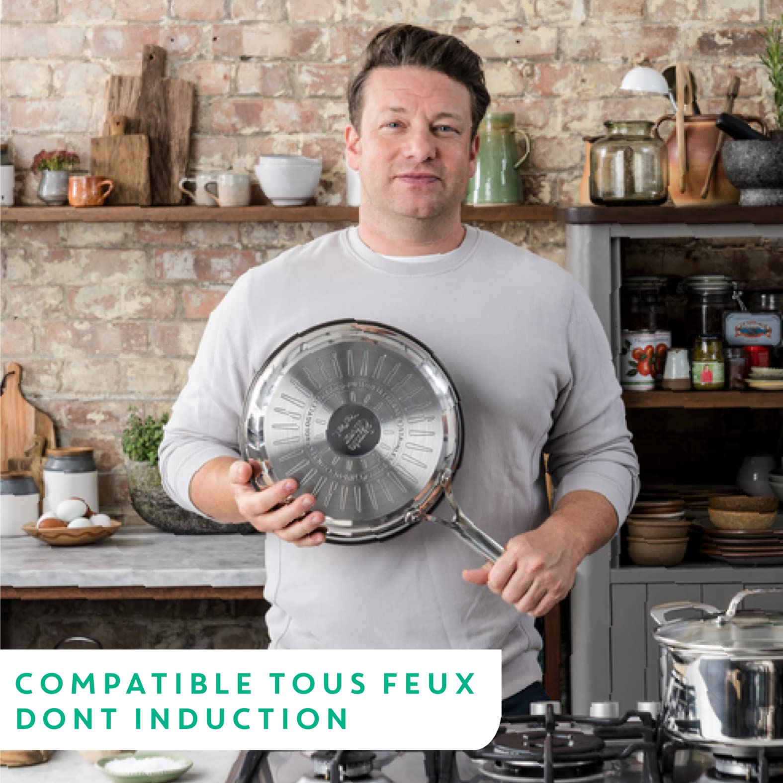 Tefal Cook's Direct Frying Pan, 24cm, Jamie Oliver, Stainless Steel