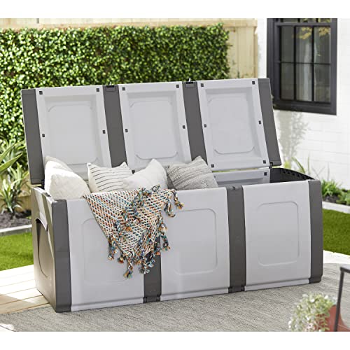 Homeplast Bold Indoor Outdoor Plastic Storage Trunk Resin Deck Box for Storing Pillows, Patio Cushions, and Firewood, 79 Gallon Capacity, Gray/Anthracite