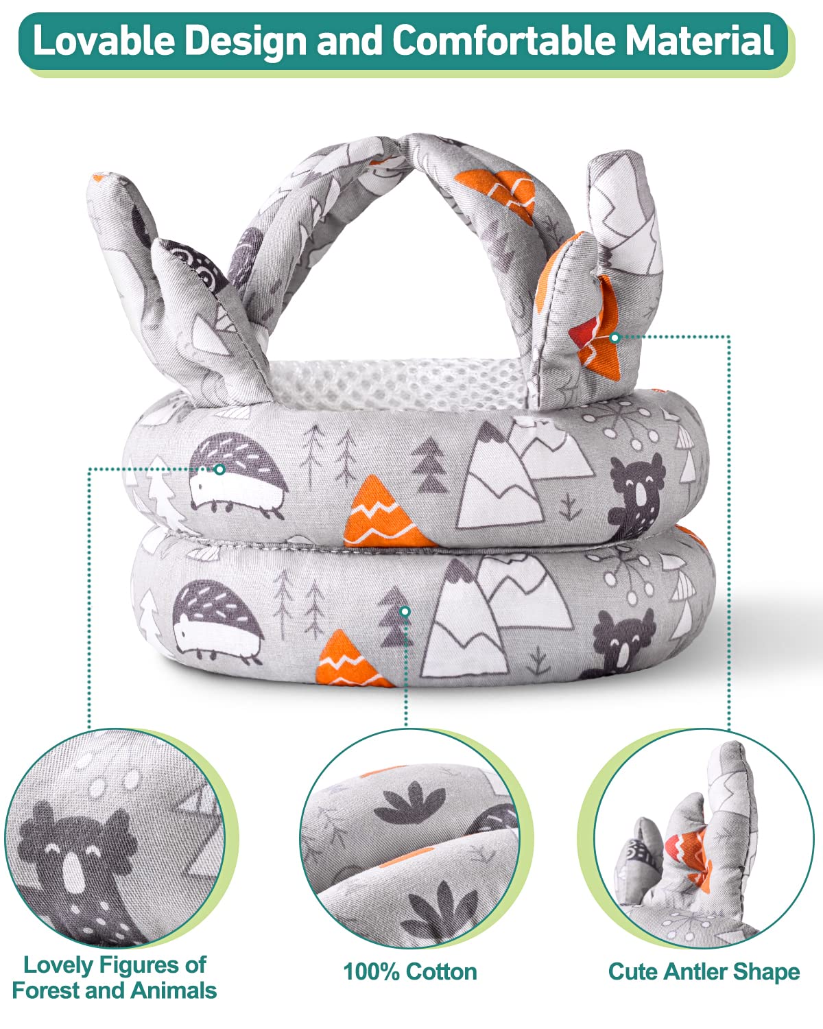 Head Protector for 1-2 Years Baby, Safety Anti Collision Helmet for Infant Toddler, Adjustable Helmet for Baby Crawling Walking Running, Protective Headguard Head Bumper (Gray Forest)