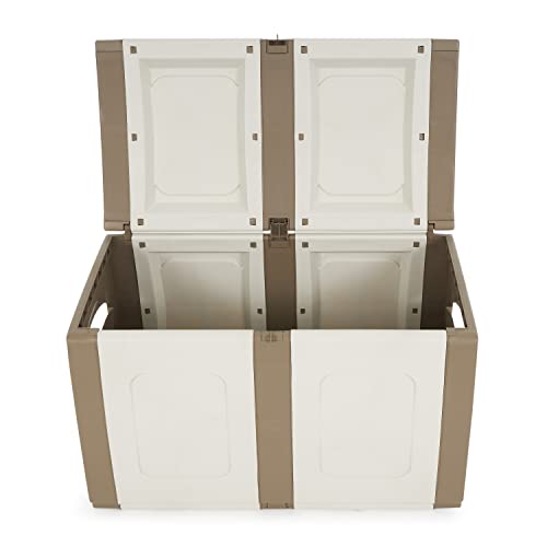 Homeplast Regular 52.83 Gallon Capacity Indoor Outdoor Heavy Duty Plastic Deck Box Storage Trunk, Beige/White