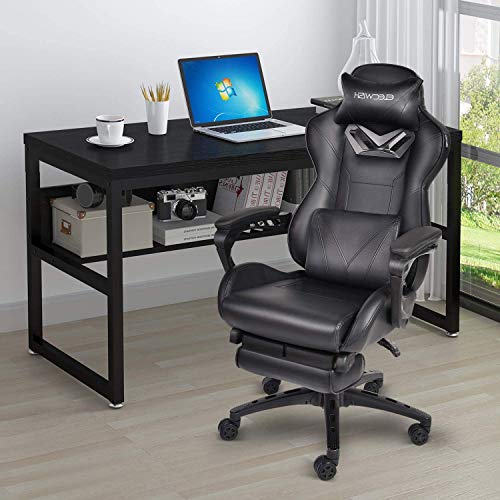 ELECWISH Ergonomic Swivel Video Game Chairs High-Back Office Chair w/PU Leather and Adjustable Armrests (Black)