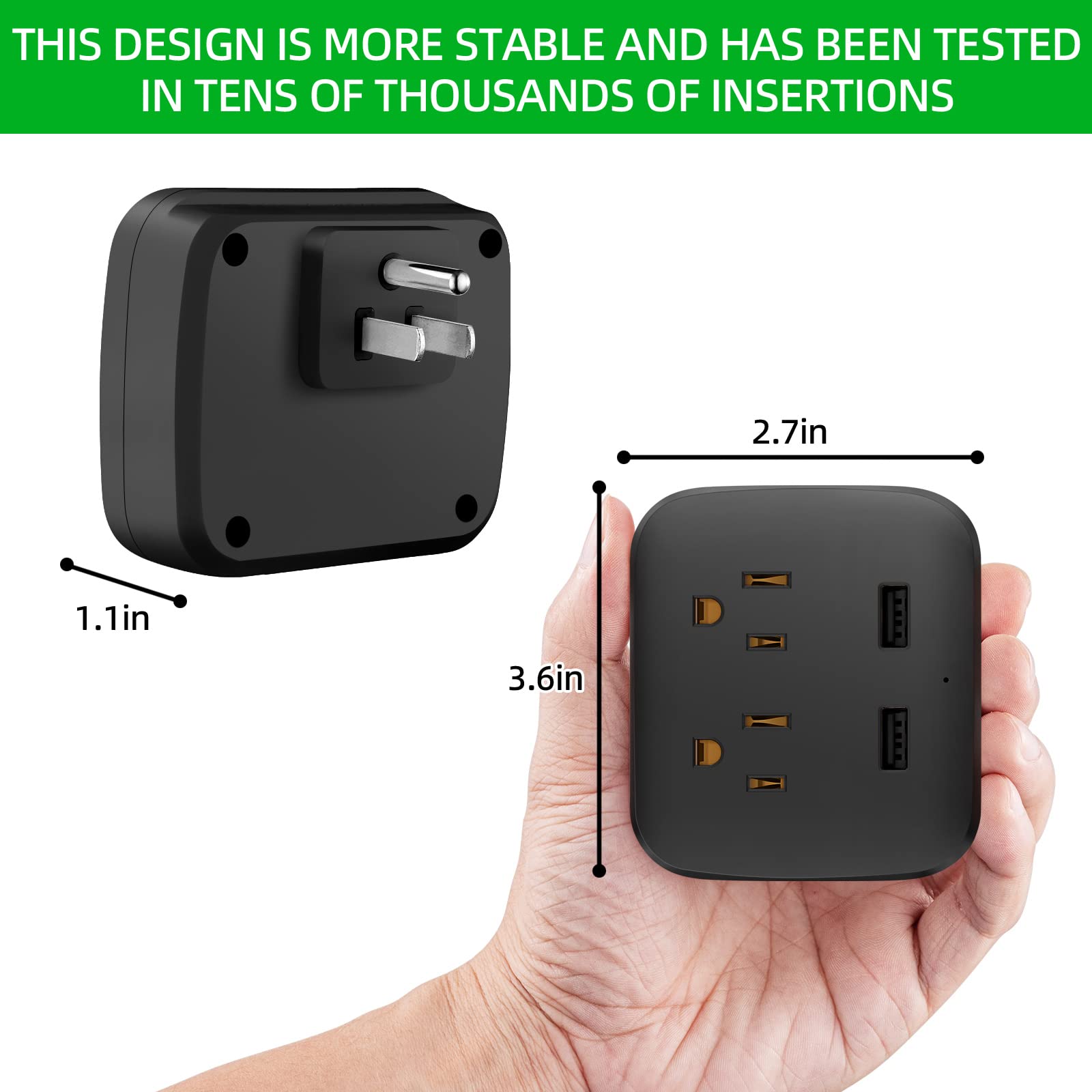 Extender with USB,Multi Plug Outlet Extender with 2 USB Wall Charger,Mini Multiple Power Expander for Dorm Essentials, Home, Office