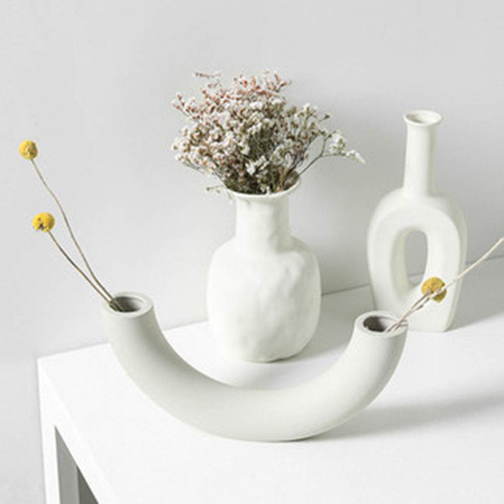 Elegant Decorative Vase Modern Geometric Decorative Vase for Living Room Bedroom Kitchen Table Home Office Center Decor Wedding Party White (M. (LY-10))