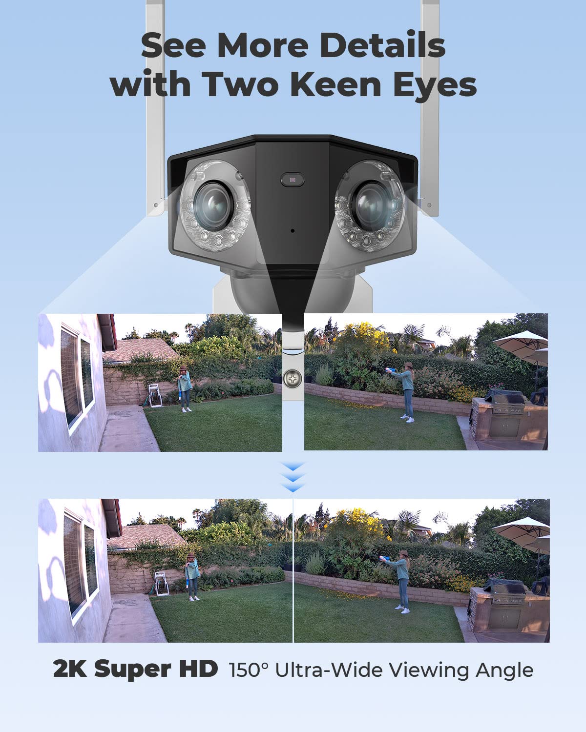 REOLINK 2K 4G LTE Cellular Security Camera Wireless Outdoor with Dual Lens 150° Wide Angle, Rechargeable Battery, Color Night Vision, Human/Vehicle Detection, Two-Way Talk, Duo 4G