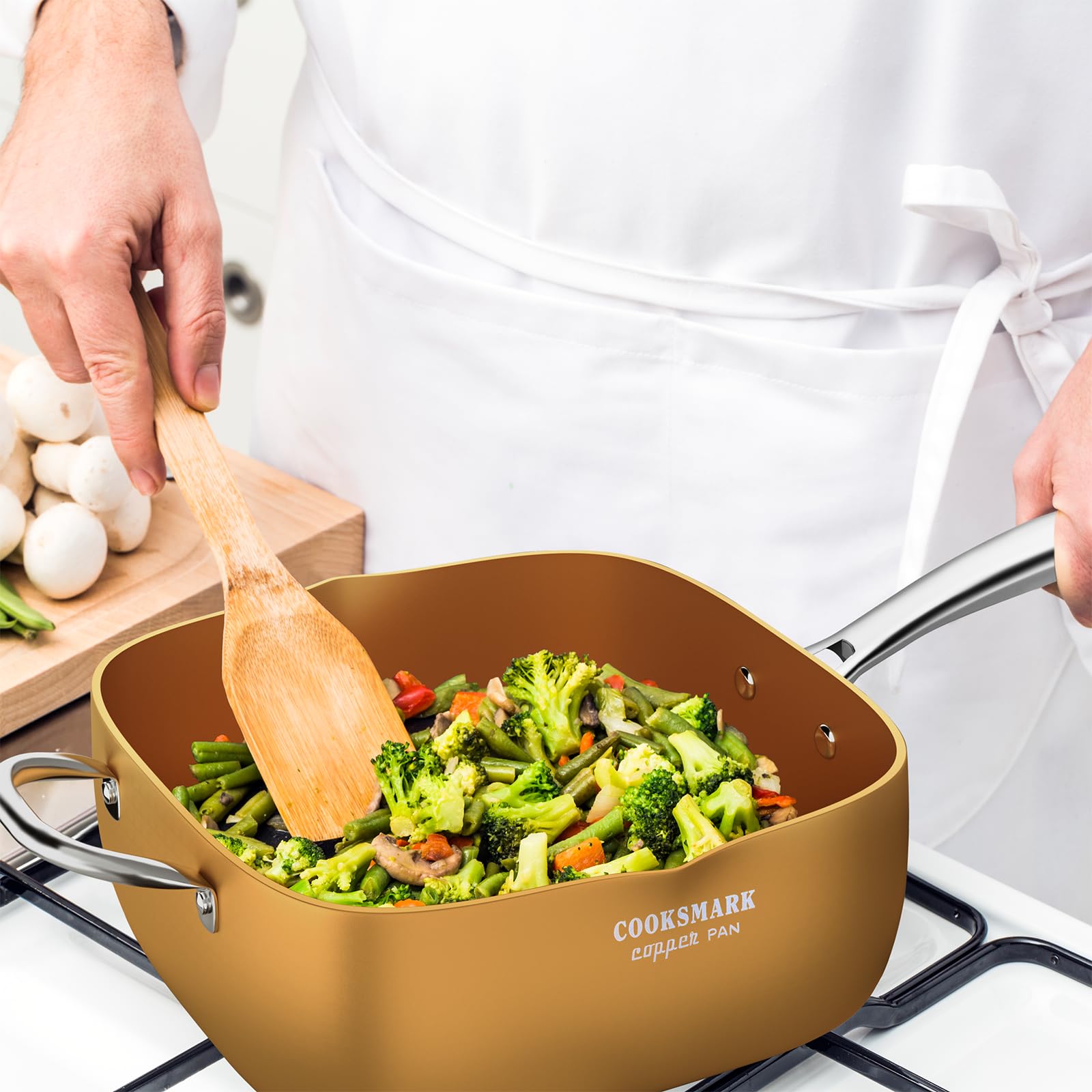 FeLamp 11" Nonstick Copper Griddle Pan for Stovetops, Square Flat Pan with Stainless Steel Handle, Induction Copper Grill Pan, Oven/Dishwasher Safe, 100% PFOA Free