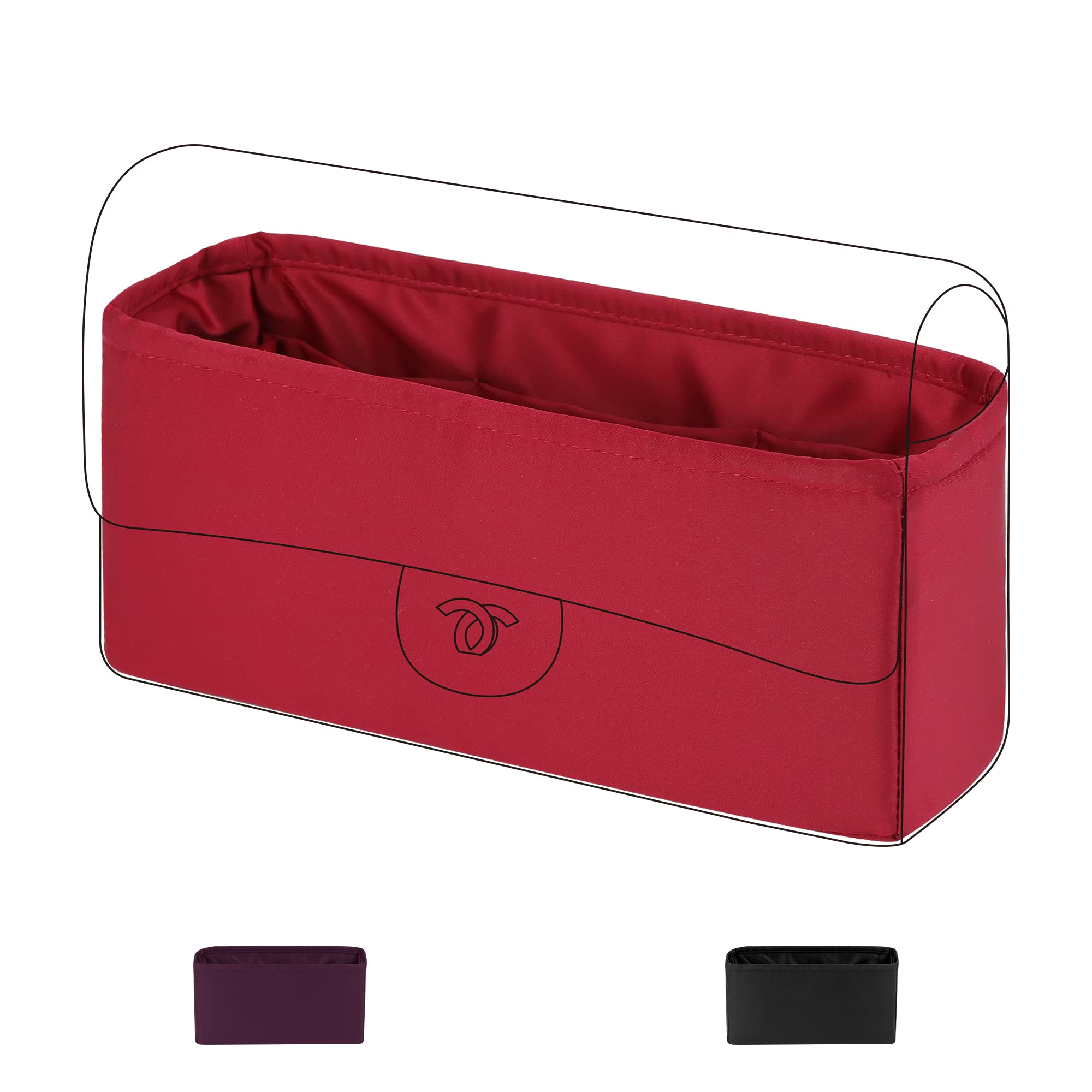 DGAZ Purse Organizer Insert For Chanel CF Bags,Silk Bag Organizer,Luxury Handbag & Tote Shaper(Wine Red,Jumbo 30)