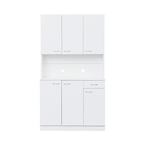 Large Kitchen Storage Cabinet, Cabinet Buffet Cabinet 71" Freestanding Kitchen Pantry Cabinet Cupboard with 6 Doors and 1 Drawer Versatile Wardrobe & Kitchen Cabinet, White